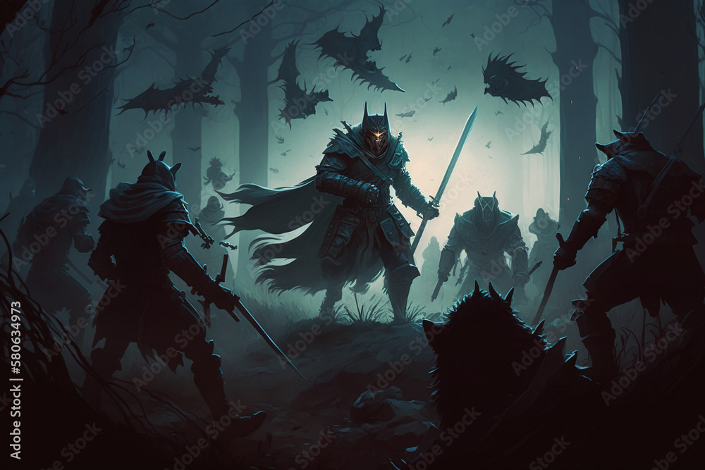 Fantasy Battle | A fierce battle scene between a group of knights and a ...