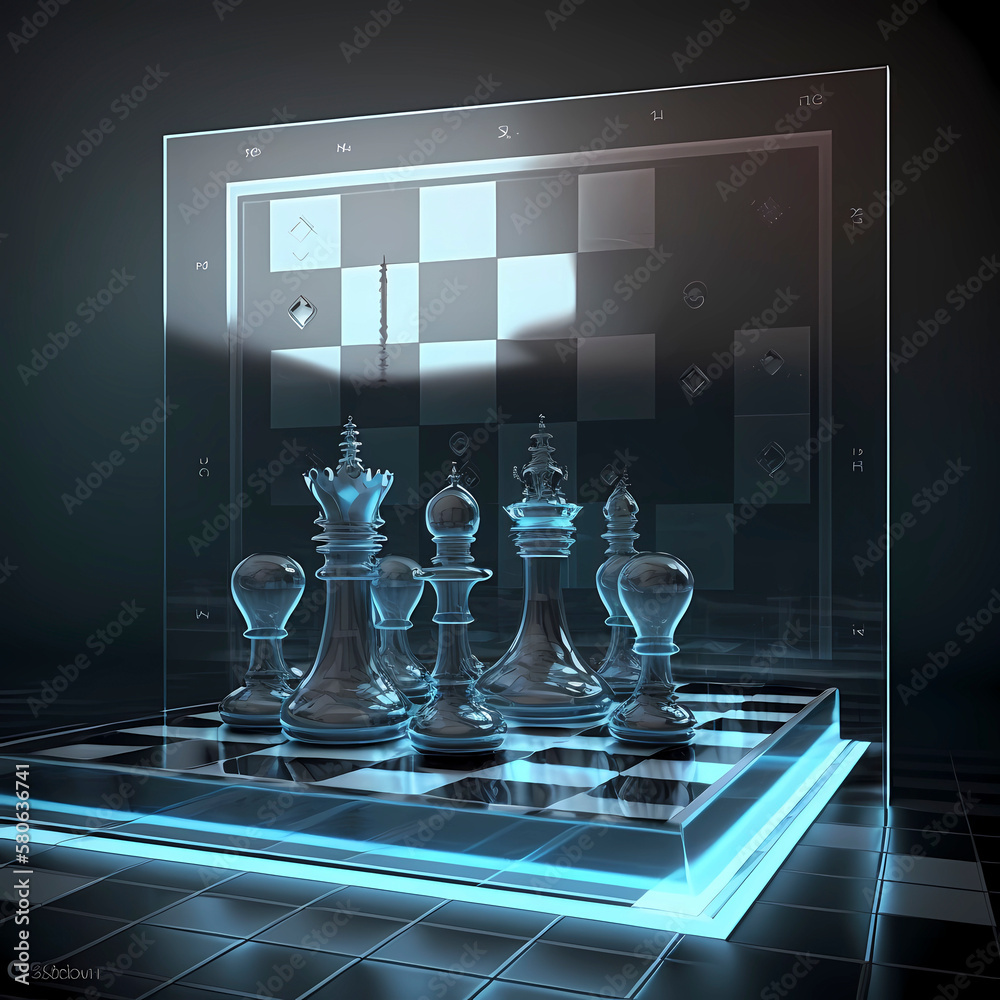 Digital chess board with chess pieces, AI generated Stock Illustration ...