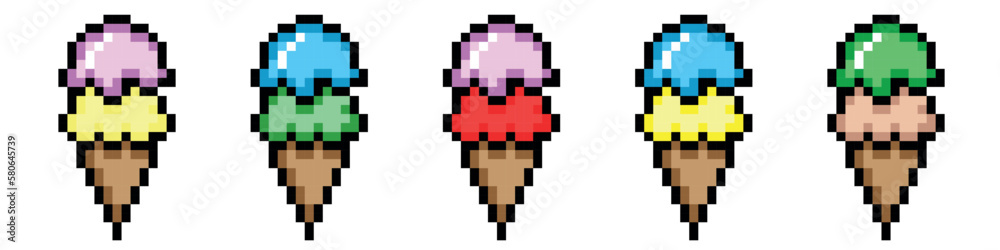 Pixel art 8-bit.Ice cream pixel art set. Frozen candy collection ...