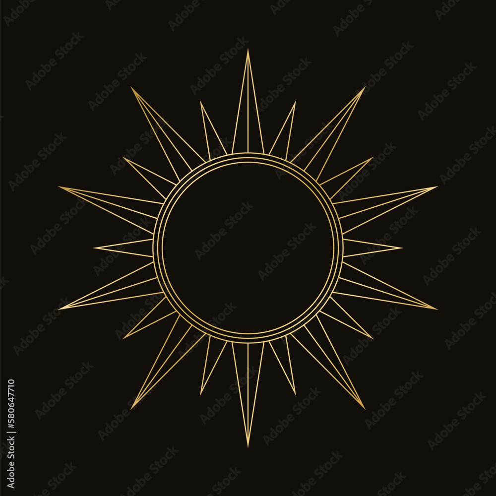 Gold celestial sun vector illustration. Bohemian mystic symbol. Magic ...