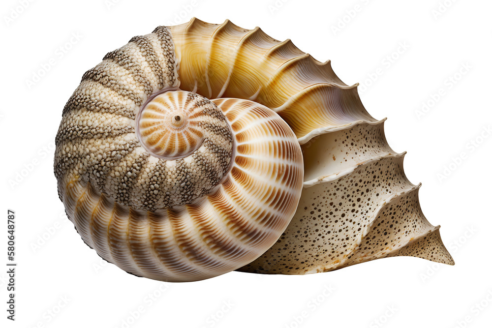 Beautiful sea shell on transparent background, as PNG. Close-up, macro ...