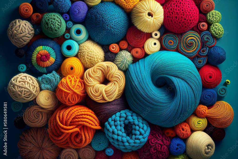 Balls of yarn brihgt colors. backdrop from skeins of yarn. Knitting ...