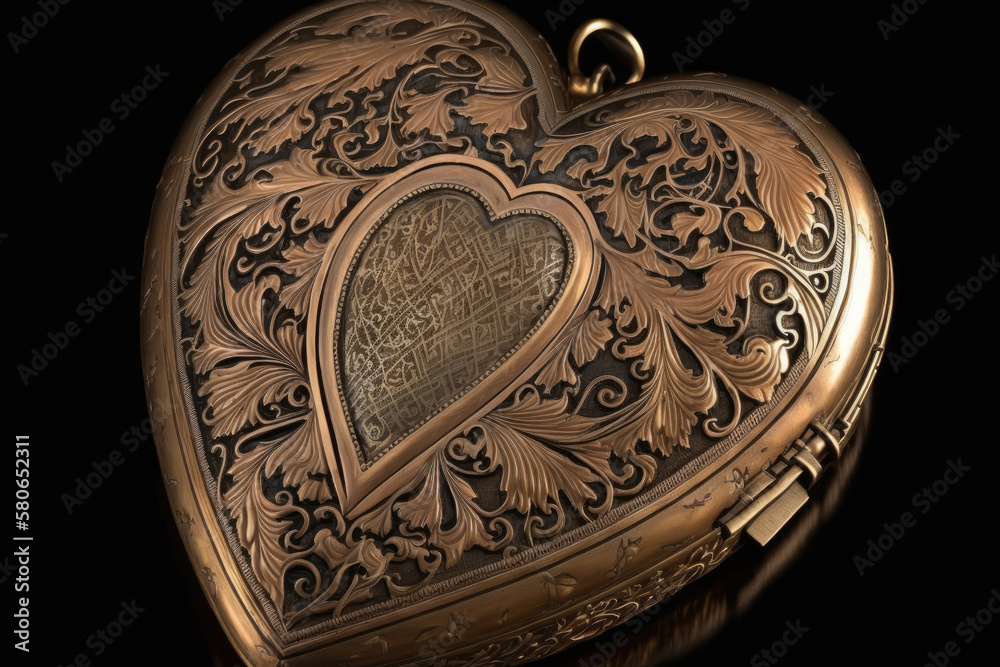 bronze amulet in heart shape with dignified applications in tendril ...