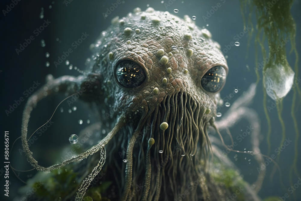 jellyfish swamp thing, cinematic realism, extreme closeup portrait of a ...