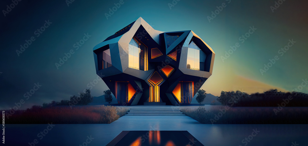 A black ultra modern futuristic house. A modern multi-story house ...