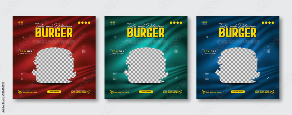 Delicious burger food menu banner social media post. Editable social ...