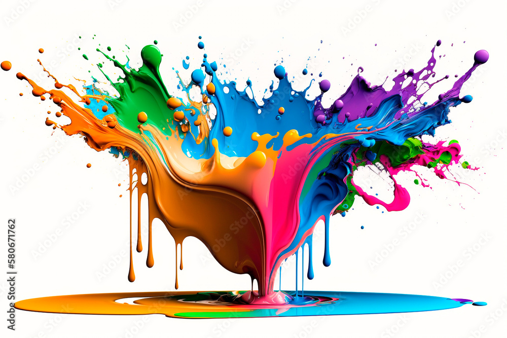Exploding liquid paint in rainbow colors with splashes Stock ...