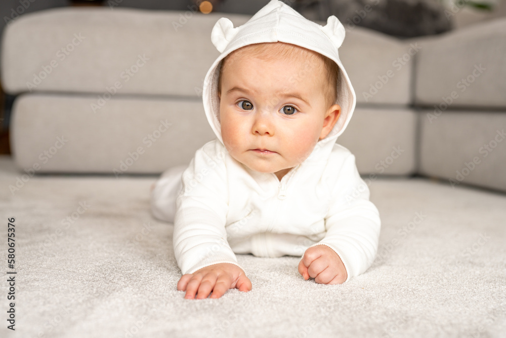 childhood, babyhood and people concept - happy little baby boy or girl ...