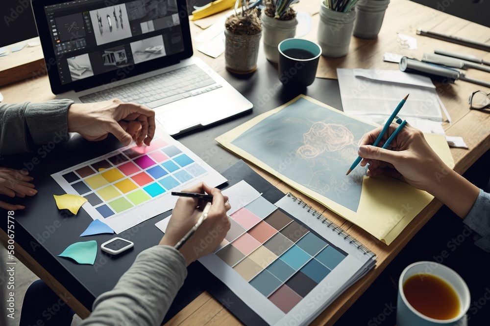 Cropped image of designer and client meeting in office. Creative ...