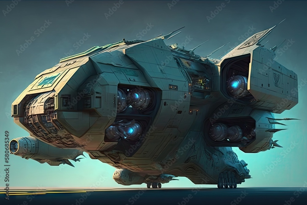 futuristic cargo plane of future with glass cockpit and laser guns ...