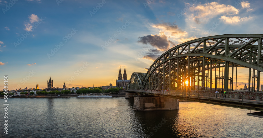Cologne (Köln) Germany, sunset panorama city skyline at Cologne ...