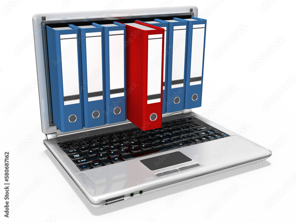 3d Laptop mit Ringordner freigestellt und transparenten Hintergrund ...