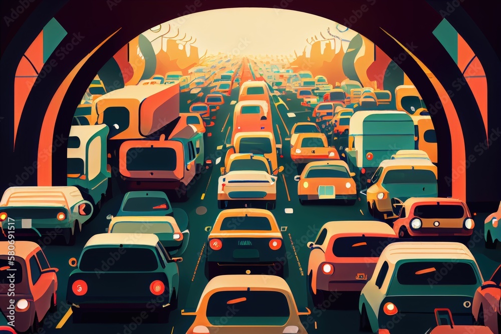 Traffic on the road illustration. Generative AI. Stock Illustration ...