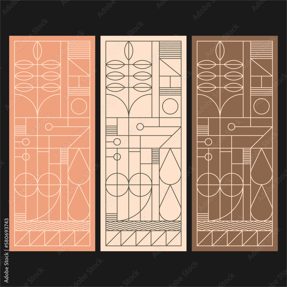 Geometric Pattern With Minimalist Mid Century Modern Nature Line Art ...