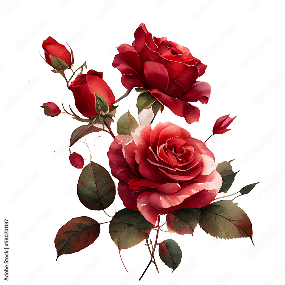 Watercolor floral bouquet composition with red roses, png transparent ...