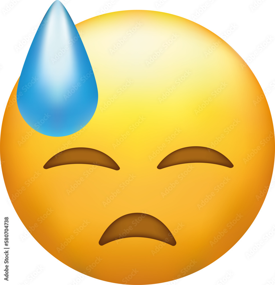 Downcast emoji with cold sweat. Sad yellow face, emoticon with closed ...