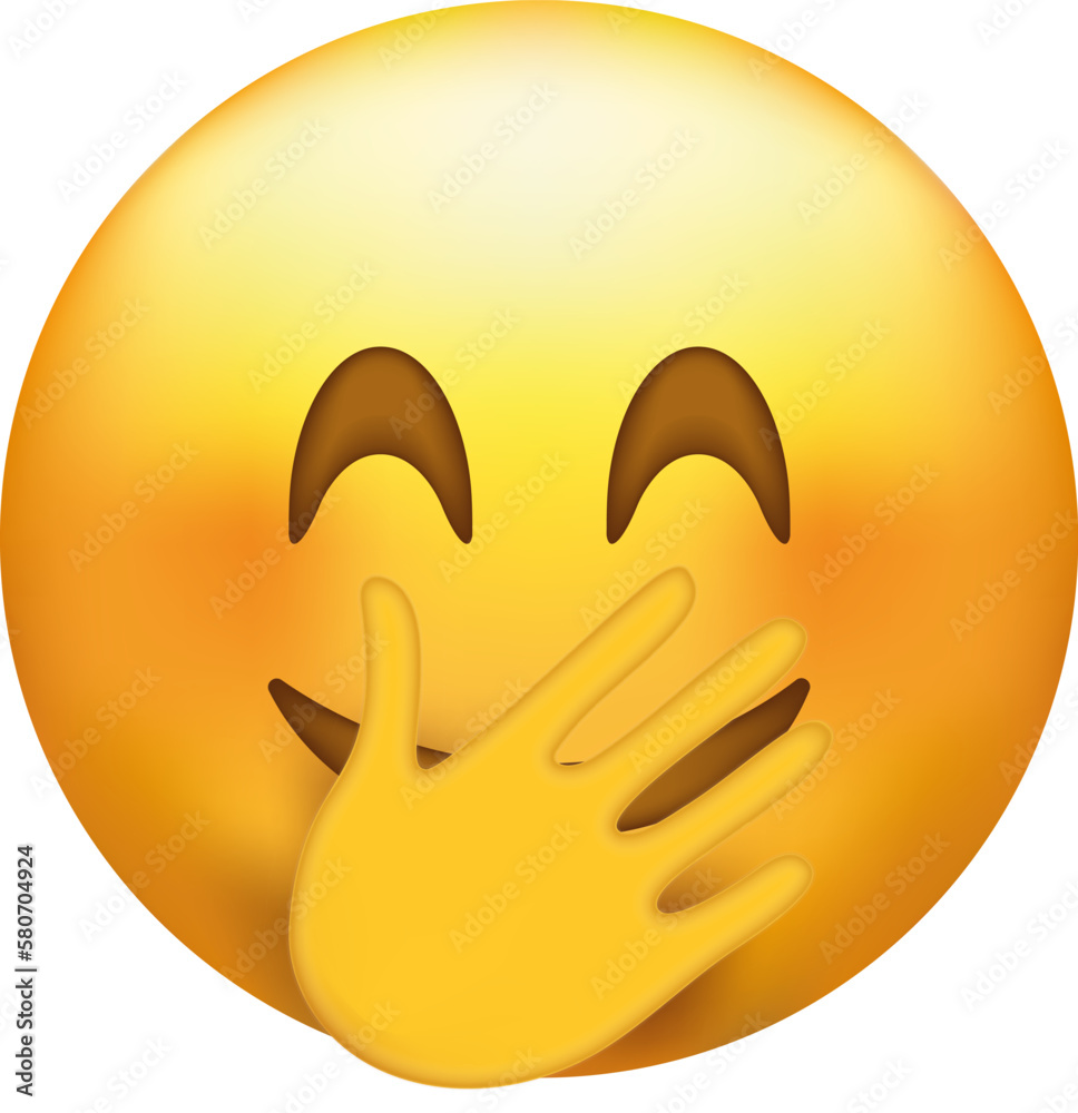 Chuckle Emoji. Emoticon cover mouth with hand while laughing. Stock ...