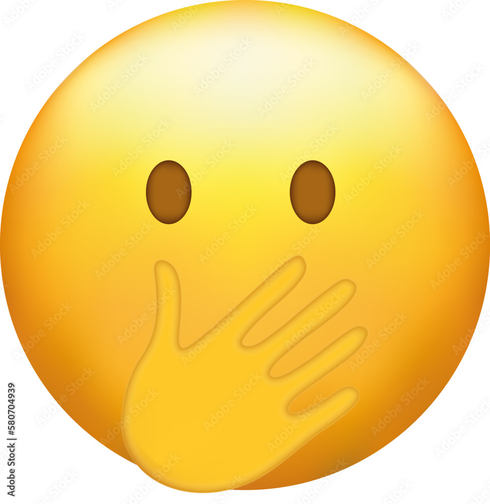 Vetor de Flushed emoji with big eyes. Embarrassed emoticon, cover mouth ...