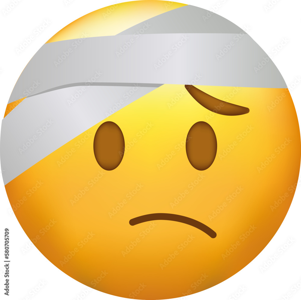 Emoji with bandage. yellow face with a half frown and white bandage ...