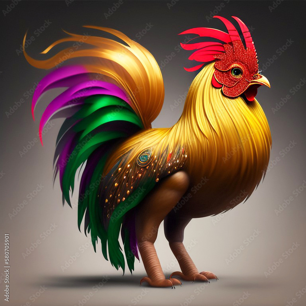 Hyper realistic majestic rooster with a carnival mask, digital arts, AI ...