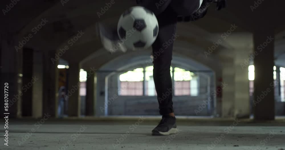 Low Angle, Ground Level Shot: Focus on the Legs of a Talented Young ...