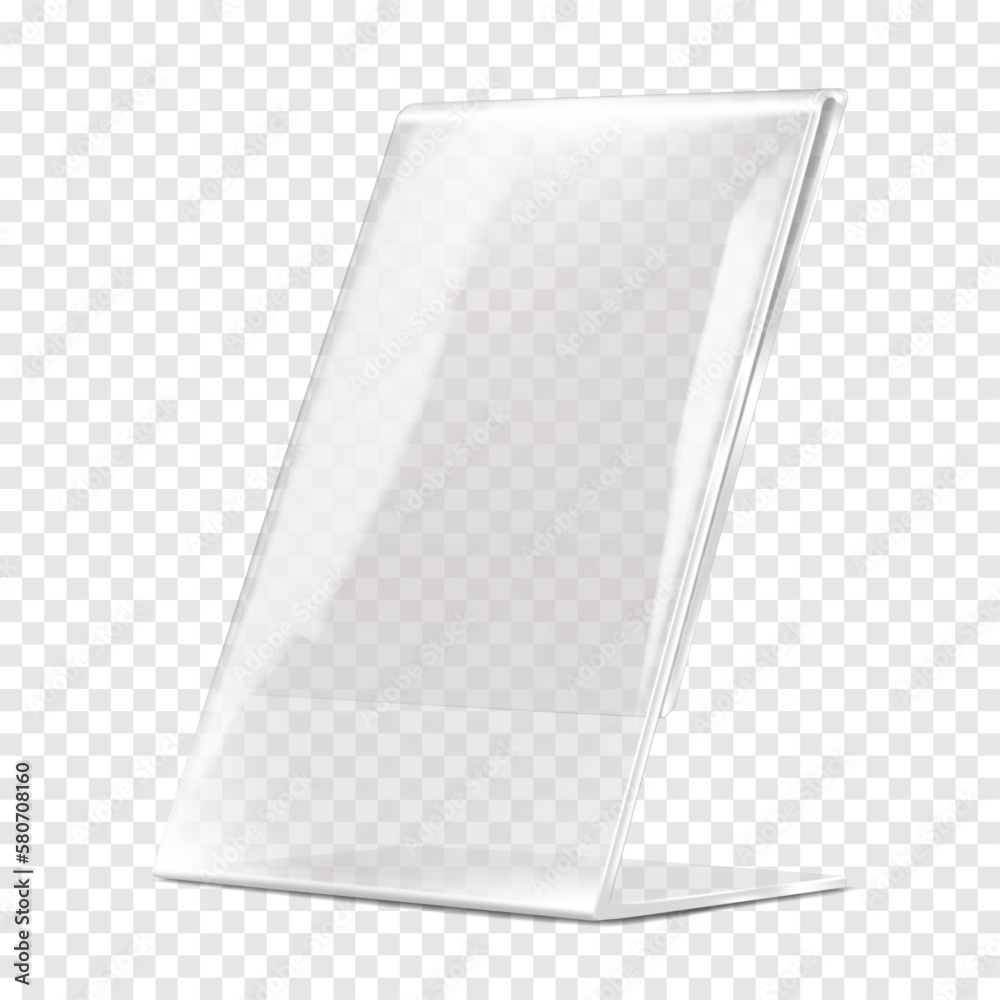 Plexi stand vector mockup. Clear acrylic table information display on ...