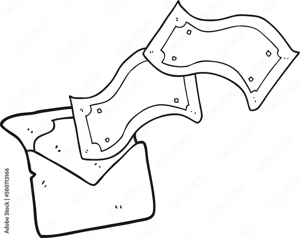 black and white cartoon envelope full of money Stock Illustration ...