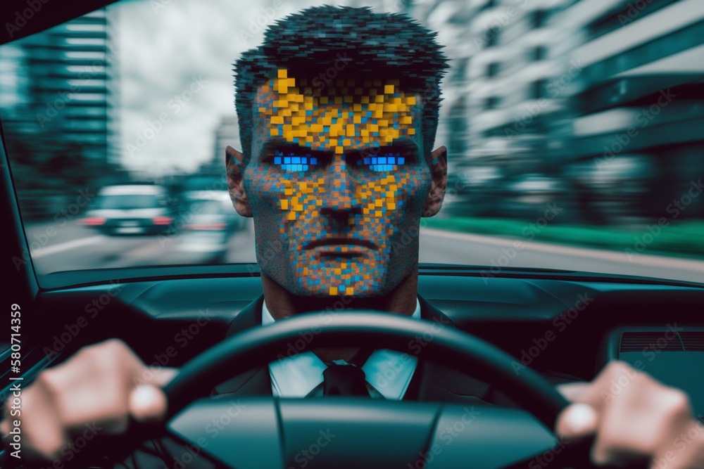 lawyer with pixelated face while driving a car, Generative AI Stock ...