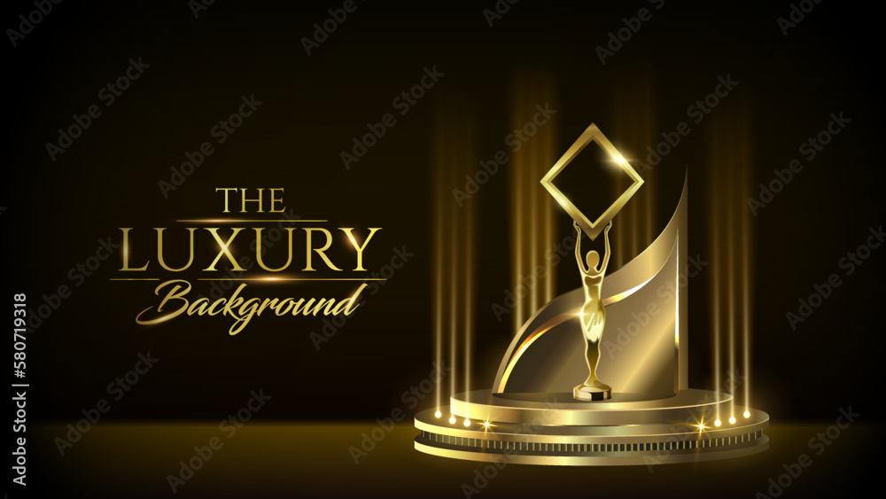 Elegant Looking Trophy Podium on stage. Black Golden Award Background ...