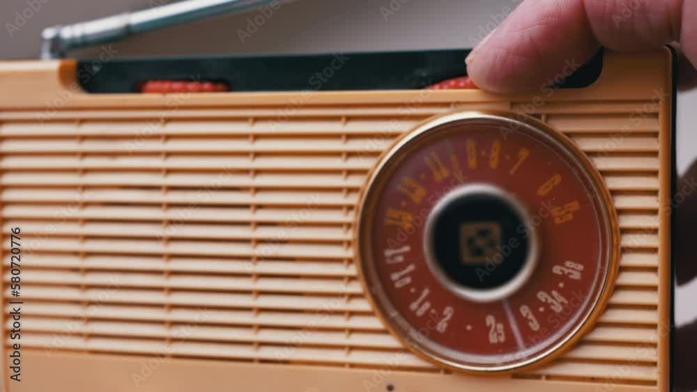Close up, Male Fingers Adjust Frequency on an Old Vintage Retro ...
