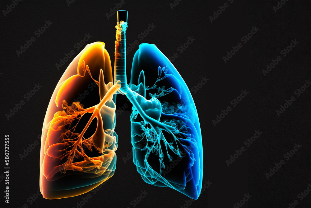 anatomy lungs. Black background. Side view. Generative AI Stock ...