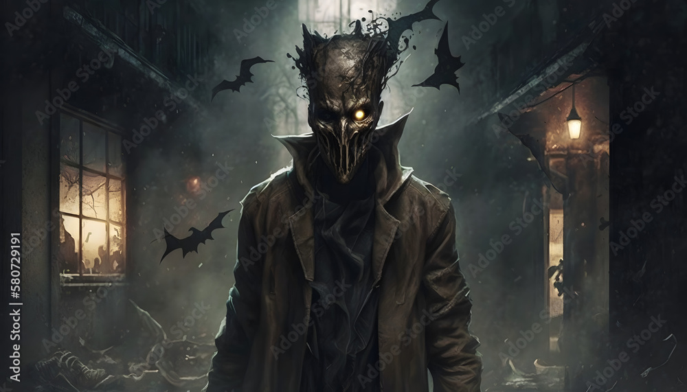 Boogeyman monster in dark town. Stock Illustration | Adobe Stock