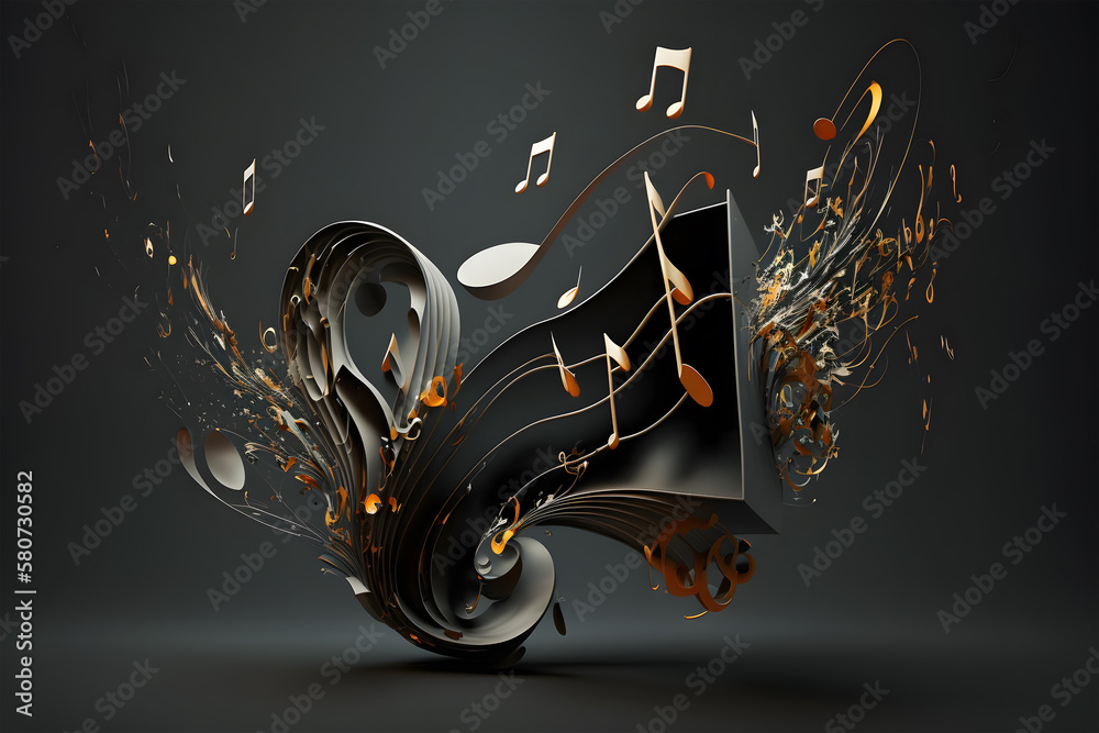 ภาพประกอบสต็อก Music notes coming out of an box. 3D rendering. Abstract ...