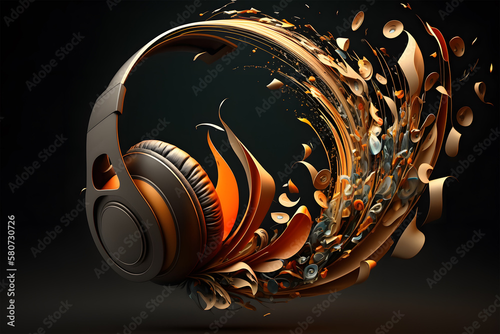 Headphones with music notes in color background. Music concept ...