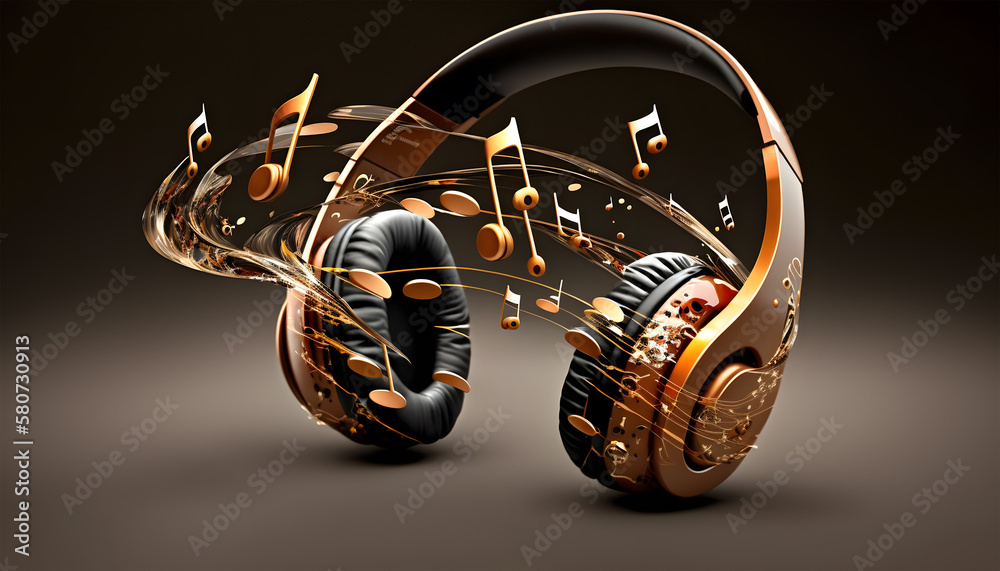 Headphones with music notes in color background. Music concept ...