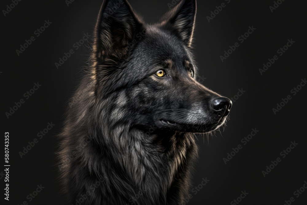 There is a black wolf on a black background. Generative AI Stock ...