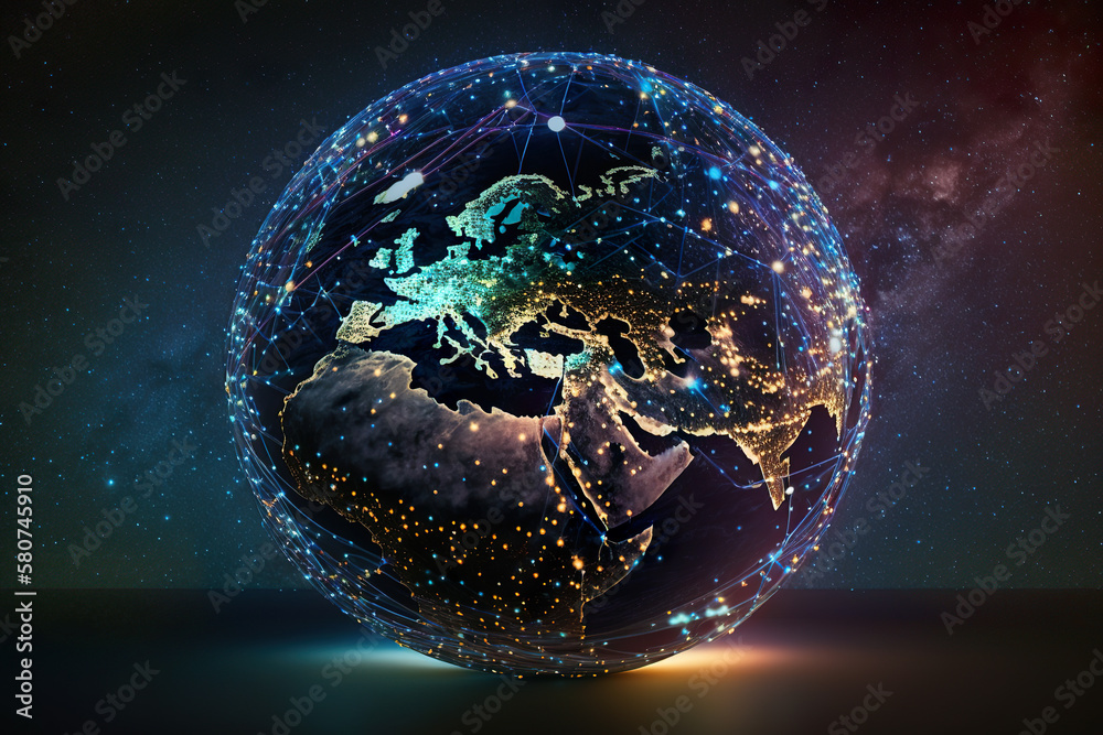 With a global internet network with communication technology connected ...