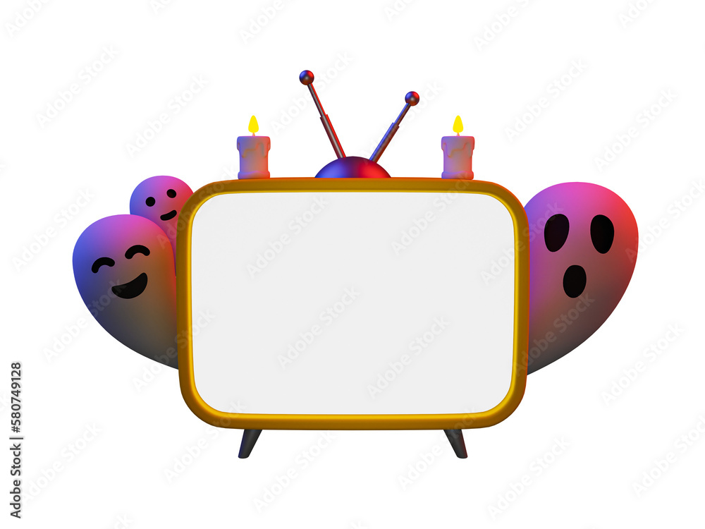 3d minimal horror Halloween theme. Halloween template. blank tv screen ...
