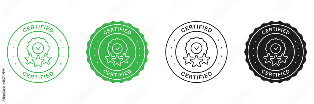 Quality Assurance Stamp Set. Safety Certification Green and Black Label ...