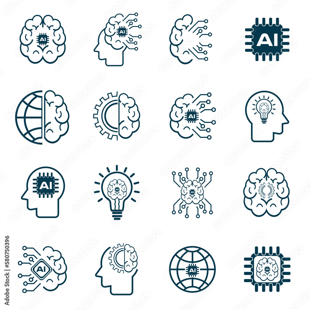 Set of Artificial intelligence icons, AI icons group set vector design ...