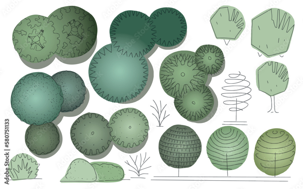 Landscape trees in terms of graphics hand drawn architectural design of ...
