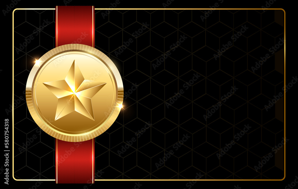 Golden bronze medal with red ribbon.VIP invitation design template ...