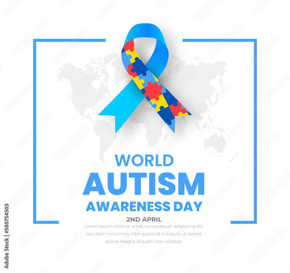 World autism awareness day banner with puzzle ribbon and world map ...