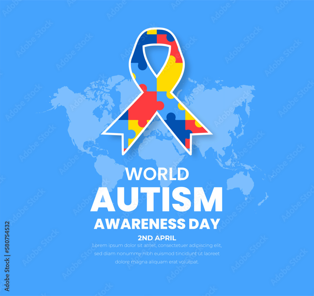 Vetor de World autism awareness day banner with puzzle ribbon and world ...