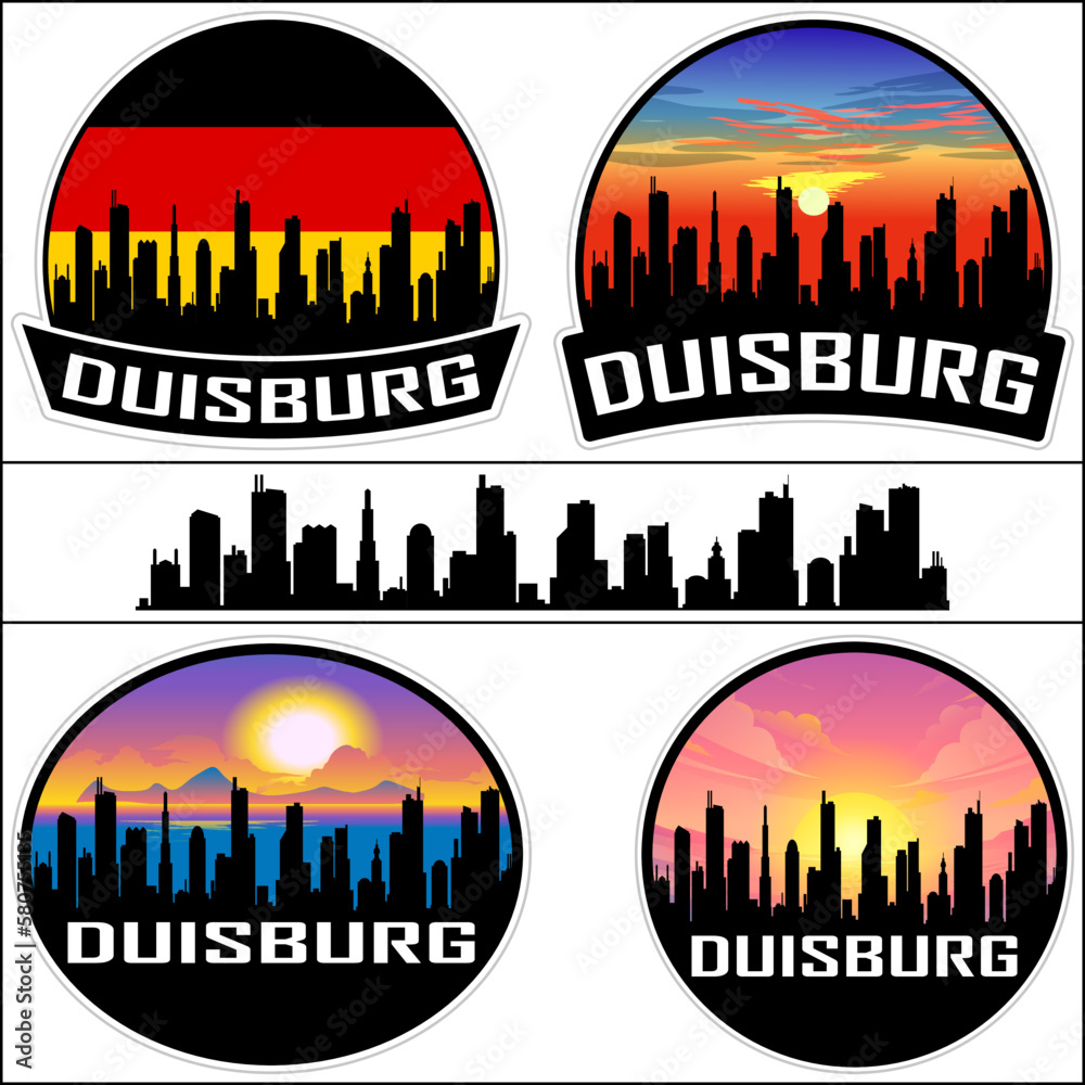 Duisburg Skyline Silhouette Germany Flag Travel Souvenir Sticker Sunset ...