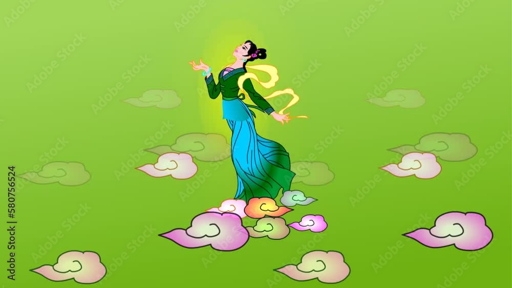 cartoon angel lady flying effect, clouds, 2d animation background and ...