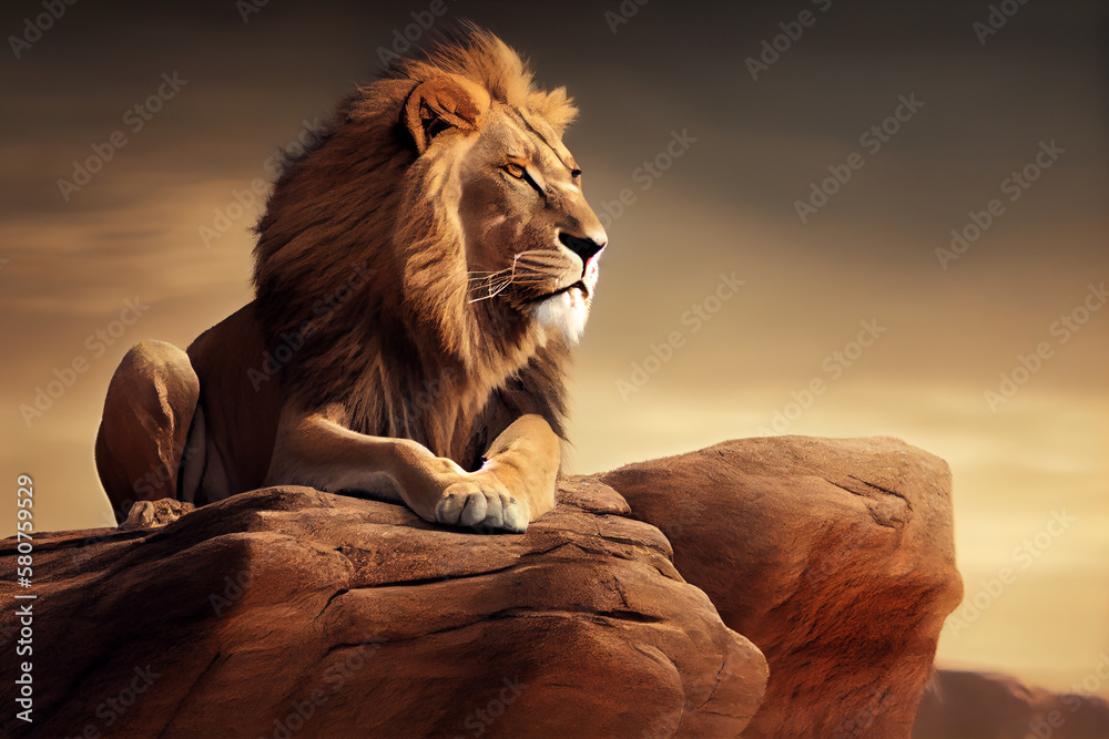 Lion Sitting On Rock