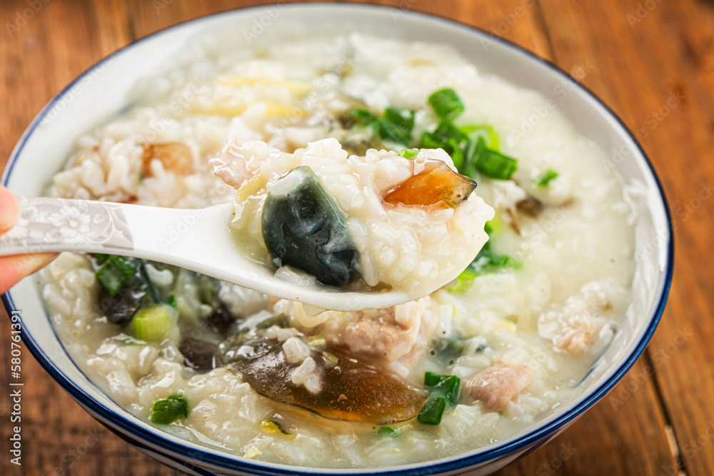 Rice preserved egg lean meat porridge，chinese rice porridge, chinese ...