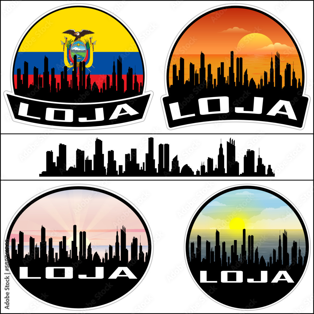 Loja Skyline Silhouette Ecuador Flag Travel Souvenir Sticker Sunset ...