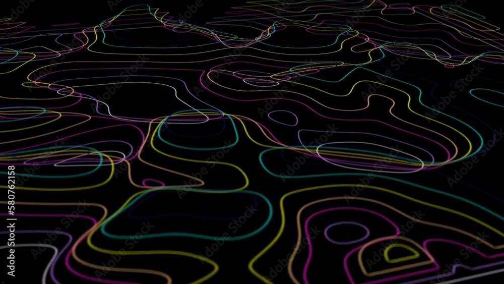 Abstract animated outline topographic contour map. Moving waves on ...